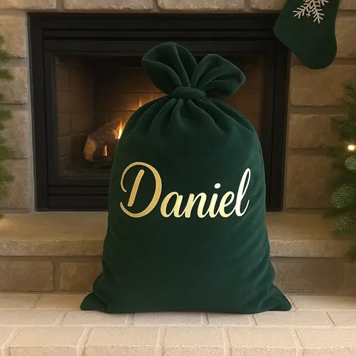Personalised Green Velvet Christmas Santa Sack – Funky Gifts Australia